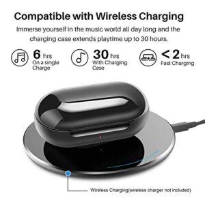 FUWANG Wireless Earbuds Bluetooth 5.1 Headphones Touch Control with Wireless Charging Case IPX8 Waterproof Noise Cancelling in Ear Light-Weight Built-in Microphone Headset Premium Deep Bass Black