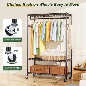 LEHOM G1C Heavy Duty Clothes Rack with Cover, Rolling Garment Rack for Hanging Clothes, Portable Closets with Oxford Fabric Cover, Freestanding Clothing Rack on Wheels, Storage Wardrobe for Bedroom