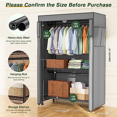 LEHOM G1C Heavy Duty Clothes Rack with Cover, Rolling Garment Rack for Hanging Clothes, Portable Closets with Oxford Fabric Cover, Freestanding Clothing Rack on Wheels, Storage Wardrobe for Bedroom