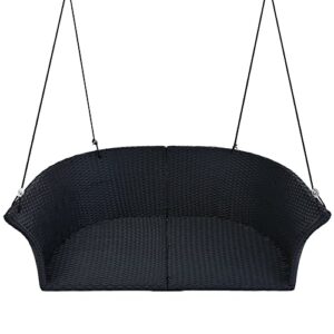 Patio 51.9” 2-Person Swing Chair,Outdoor Rattan Woven Hanging Seat with Adjustable Rope and Cushion,for Porch Lawn Garden Backyard Balconies (Black&b)