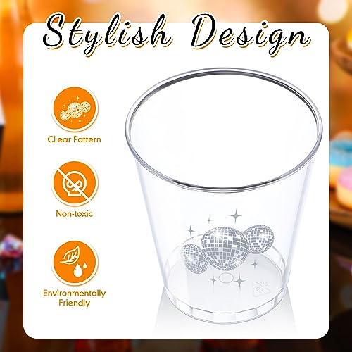 100 Pcs Disco Party Supplies Disco Shot Glasses Disco Ball Disposable Plastic Cups Disco Shot Glasses 70s 80s 90s Party Mini Bachelorette Cups 2oz Cup Bulk for Bachelorette Wedding Party Picnic Travel