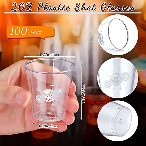 100 Pcs Disco Party Supplies Disco Shot Glasses Disco Ball Disposable Plastic Cups Disco Shot Glasses 70s 80s 90s Party Mini Bachelorette Cups 2oz Cup Bulk for Bachelorette Wedding Party Picnic Travel