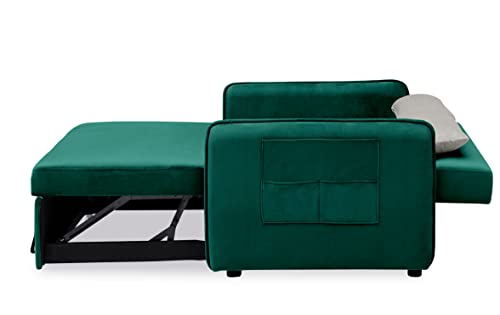 Velvet Upholstered Loveseat Sleeper Sofa w/Side Storage Pockets, 54'' 2-Seaters Sofá with Pull-Out Couch Bed with 2 Pillows & Adjustable Backrest for Living Room Apartment Office Compact Space, Green