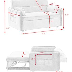 Velvet Upholstered Loveseat Sleeper Sofa w/Side Storage Pockets, 54'' 2-Seaters Sofá with Pull-Out Couch Bed with 2 Pillows & Adjustable Backrest for Living Room Apartment Office Compact Space, Green