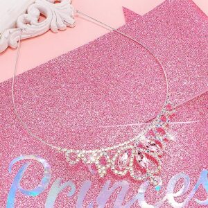 KICOSY Birthday Crowns for Women Birthday Princess Sash & Crystal Tiara Set Pink Rhinestone Tiara for Girls Princess Crown Birthday Tiara Girls Crystal Headband Glitter Sash Kit for Birthday Party