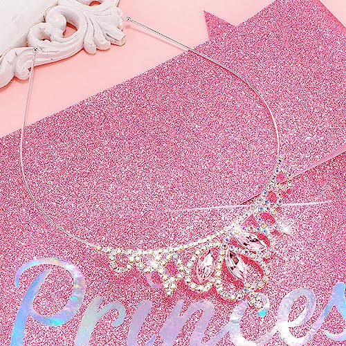 KICOSY Birthday Crowns for Women Birthday Princess Sash & Crystal Tiara Set Pink Rhinestone Tiara for Girls Princess Crown Birthday Tiara Girls Crystal Headband Glitter Sash Kit for Birthday Party