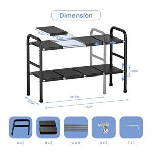 POJORY Under Sink Organizers, 2 Tier Expandable Cabinet Shelf Organizer with 8 Detachable Panels for Under Kitchen Bathroom Storage, Multi-Use Under Sink Organizers and Storage,Black