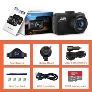 Dash Cam,Dash Cam Front and Rear,AQV Dual Dash cam Built-in GPS, 4K+1080P,Parking Monitor, Super Night Vision, Capacitor, WDR,G-Sensor, Motion Detector,Loop Recording,Support 128GB Max