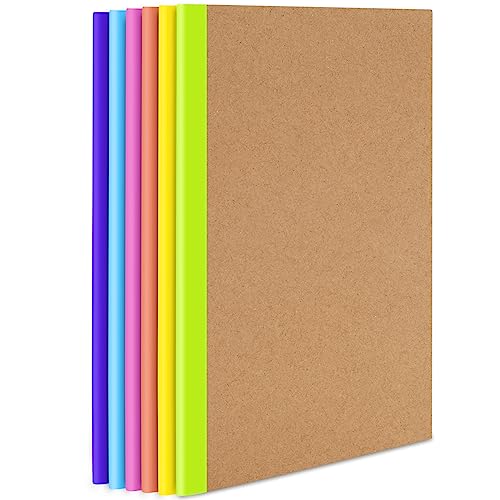 6 Pack Composition Notebooks Bulk, Travel Journal Notebooks Kraft Cover with Rainbow Spines, 120 Pages College Ruled Lined Paper for Kids Women, Notepad for School Office Supplies A5 (8in x 5.75in)