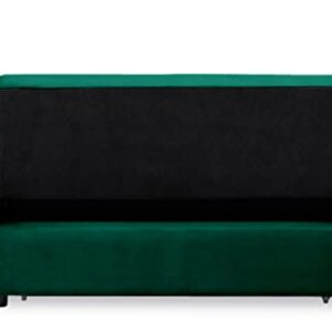 Velvet Upholstered Loveseat Sleeper w/Side Storage Pockets, 54'' 2-Seaters Sofa with Pull-Out Couch Bed with 2 Pillows & Adjustable Backrest for Living Room Apartment Office Compact Space, Green