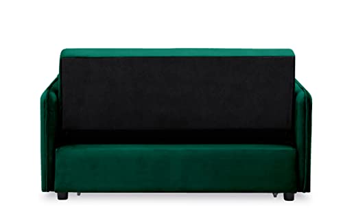 Velvet Upholstered Loveseat Sleeper w/Side Storage Pockets, 54'' 2-Seaters Sofa with Pull-Out Couch Bed with 2 Pillows & Adjustable Backrest for Living Room Apartment Office Compact Space, Green