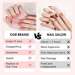 Press on Nails Short Nude, Jofay Fashion Square False Nails with Glue, Reusable & Natural Solid Color Acrylic Fake Nails Stick on Nails for Women Girls Gift, Gel Nail Kit Salon-Quality, Sweet Peach, 24pcs