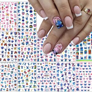 12 Sheets Cute Nail Art Stickers Cute Cartoon Nail Decals 3D Self Adhesive Nail Art Supplies Cartoon DIY Nail Designs Sticker Luxury Designer Nail Stickers for Girls Women Nail Decorations