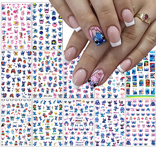 12 Sheets Cute Nail Art Stickers Cute Cartoon Nail Decals 3D Self Adhesive Nail Art Supplies Cartoon DIY Nail Designs Sticker Luxury Designer Nail Stickers for Girls Women Nail Decorations