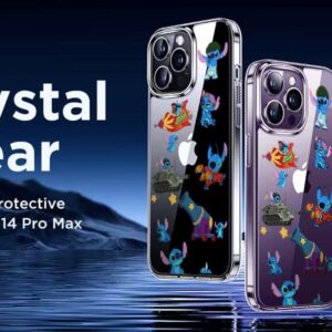 MOBRWUVS Cartoon Case for iPhone 14 Pro Max,Cute Stitch 3D Animal Character Anti-Bump Shockproof Transparent Protective Cover Suitable for Boys and Girls Teenage