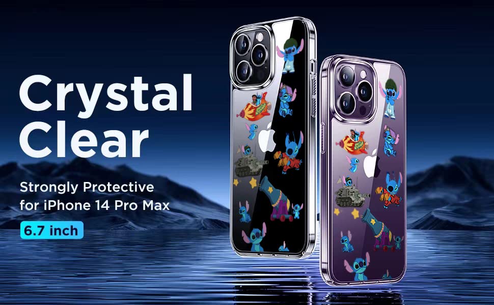 MOBRWUVS Cartoon Case for iPhone 14 Pro Max,Cute Stitch 3D Animal Character Anti-Bump Shockproof Transparent Protective Cover Suitable for Boys and Girls Teenage