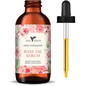 baja basics rose oil for face, rose essential oil, face serum and rose oil for skin, hair and nails, unrefined moisturizer, hydrating all natural skincare product 1 oz