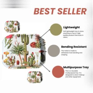 Desert Cactus Flowers Premium Small Rolling Tray 7" x 5", Trendy Gifts, Aesthetic Metal Tray, Storage Decorative Tray