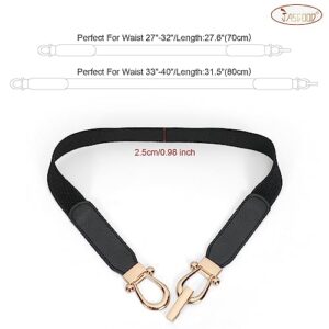 JASGOOD 2 Pack Women Stretchy Waist Belt Retro Elastic Skinny Belt for Ladies with Gold Buckle