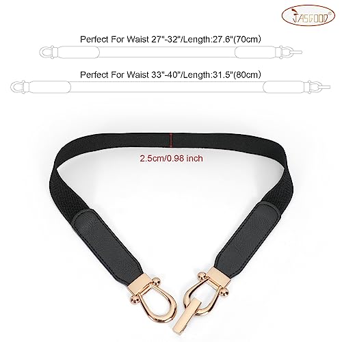 JASGOOD 2 Pack Women Stretchy Waist Belt Retro Elastic Skinny Belt for Ladies with Gold Buckle