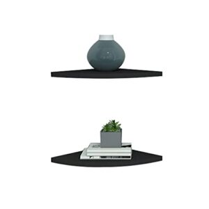 SISHHOME Floating Corner Shelf 8 Inch Black Set of 2,for 90 Degree Room Corner Wall Mounted Storage Display Shelves for Small Plant, Photo Frame, Toys and More