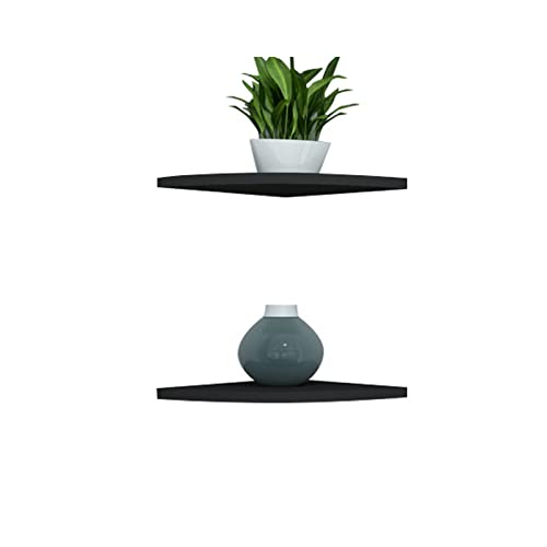 SISHHOME Floating Corner Shelf 8 Inch Black Set of 2,for 90 Degree Room Corner Wall Mounted Storage Display Shelves for Small Plant, Photo Frame, Toys and More