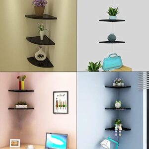 SISHHOME Floating Corner Shelf 8 Inch Black Set of 2,for 90 Degree Room Corner Wall Mounted Storage Display Shelves for Small Plant, Photo Frame, Toys and More