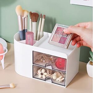 GGIANTGO Pencil Pen Holder for Desk, Office Desk Organizer with drawer, Cute Desktop Stationery Organizer, Business Card/Pen/Pencil/Stationery Holder Storage Box