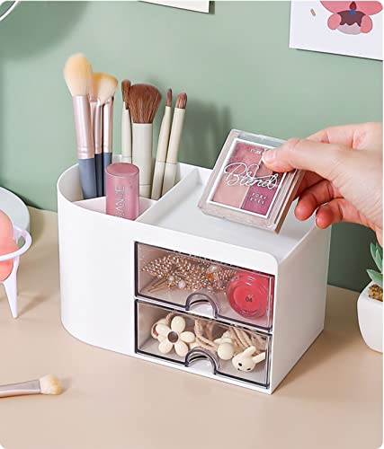 GGIANTGO Pencil Pen Holder for Desk, Office Desk Organizer with drawer, Cute Desktop Stationery Organizer, Business Card/Pen/Pencil/Stationery Holder Storage Box