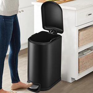 Black Kitchen Trash Can Combo Set, Step Metal Garbage Cans with Lid, 10.6+2.6 Gallon Big Small Trash Can for Kitchen, Office, Bathroom