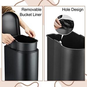 Black Kitchen Trash Can Combo Set, Step Metal Garbage Cans with Lid, 10.6+2.6 Gallon Big Small Trash Can for Kitchen, Office, Bathroom