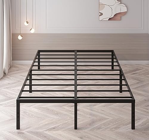 caziwhave 18 Inch Bed Frames Full Size Heavy Duty Platform with Sturdy Metal Slats No Box Spring Needed Easy Assembly Under Bed Storage Noise-Free Non-Slip Black