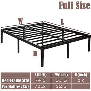 caziwhave 18 Inch Bed Frames Full Size Heavy Duty Platform with Sturdy Metal Slats No Box Spring Needed Easy Assembly Under Bed Storage Noise-Free Non-Slip Black