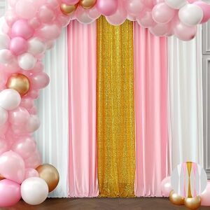 backdrop curtains pink white backdrop drapes fabric with gold sequin backdrop for birthday party baby shower girl bedroom decoration 5pcs 1.6ft×7ft