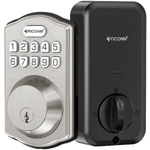 ticonn keyless entry door lock deadbolt with keypad, smart locks for front door with passcode, traditional style door lock security with auto lock and spare keys (satin nickel)