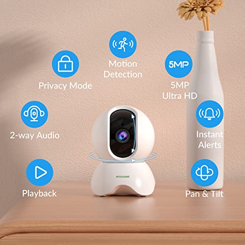 ACCULENZ 5MP HD Pet Camera Indoor 2.5K, 2.4GHz WiFi Camera for Home Security 360° Pan Tilt with AI Human Detection, Baby Monitor with Sound Detection, 2-Way Talk, Night Vision