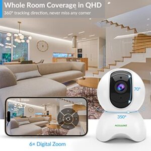 ACCULENZ 5MP HD Pet Camera Indoor 2.5K, 2.4GHz WiFi Camera for Home Security 360° Pan Tilt with AI Human Detection, Baby Monitor with Sound Detection, 2-Way Talk, Night Vision