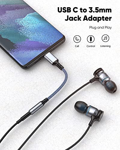 Highwings USB Type C to 3.5mm Female Headphone Jack Adapter, (2-Pack) USB C to Aux Audio Dongle Adapter Compatible for Samsung Galaxy S23 S23+ S23 Ultra, S22 S21 S20 Plus/Ultra, iPad Pro, Pixel (Grey)