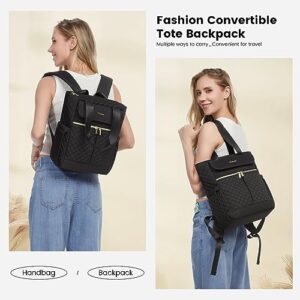 LOVEVOOK Small Backpack Purse for Women, Convertible Mini Backpack for Daily, Travel, Work, Stylish Lightweight Tote Bag, Black Lozenge