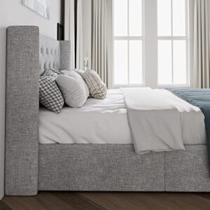 SHA CERLIN Full Size Lift Up Storage Bed/Button Tufted Wingback Headboard/Hydraulic Storage/Upholstered Platform Bed Frame/No Box Spring Needed/Wood Slats Support/Light Grey