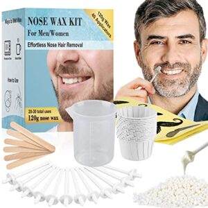 keethem 120g nose wax kit, nose wax with 40 white applicators, nose hair wax painless nose hair removal at least 20 times usage, nose hair waxing kit for men and women with 20 mustache guards, 20pcs paper cup, 10pcs wooden sticks