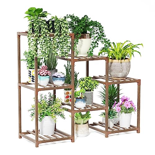 Blvornl Plant Stand Indoor Outdoor, 3 Tiers 7 Pots Ladder Corner Wood Plant Rack Holder Tiered Plant Shelf, Flower Pots Assembled Plant Stand for Patio Lawn Window Balcony Living Room Hallway Garden