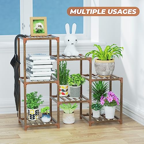 Blvornl Plant Stand Indoor Outdoor, 3 Tiers 7 Pots Ladder Corner Wood Plant Rack Holder Tiered Plant Shelf, Flower Pots Assembled Plant Stand for Patio Lawn Window Balcony Living Room Hallway Garden