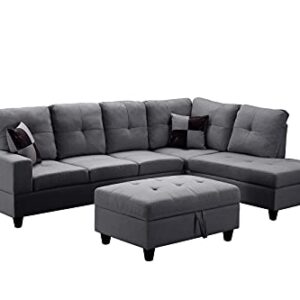 BIADNBZ Sectional Couch for Living Room with Right Chaise Lounge Storage Ottoman L-Shaped Sofas, Gray