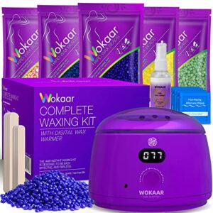 wokaar full body waxing kit for women men, new 17.6 oz wax beads,gentle, hypoallergenic,per month wax kit for sensitive, combination skin - wax warmer for hair removal, easy to use