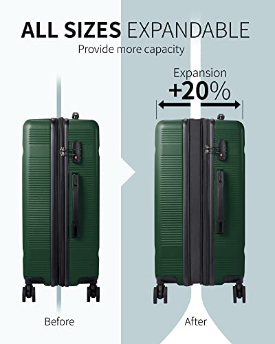 Zitahli Luggage Sets 2 piece, Expandable Suitcase Set, Hardside Luggage with TSA Lock Spinner Wheels YKK Zippers, 20in 28in (Dark Green)