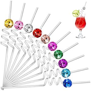 10 pack disco ball straws,disco party decorations,70s disco straw decor,glitter mirror disco ball decor,colorful disco decor straws for 70s disco party home bar dance holiday wedding birthday supplies