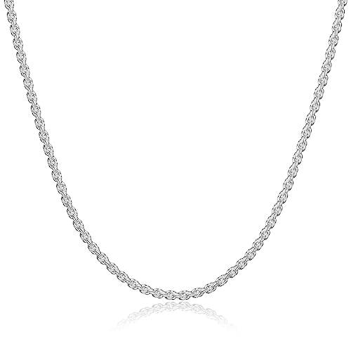 GLIJWELE Silver Chain for Men, Sterling Silver Chain for Men Necklace Chain 2.5mm Silver Chain Mens Chain Sterling Silver Necklace for Men Rope Chains for Men 24 inch