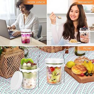 2Pack Overnight Oats Containers with Lids and Spoon,16 oz Overnight Oats Jars Glass Oatmeal Meal Prep Containers Reusable for Chia Pudding Yogurt Fruit Salad Dessert Snacks Breakfast Cereal Cups On the Go,Suitable for Home,Companies,Work and Travel