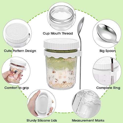 2Pack Overnight Oats Containers with Lids and Spoon,16 oz Overnight Oats Jars Glass Oatmeal Meal Prep Containers Reusable for Chia Pudding Yogurt Fruit Salad Dessert Snacks Breakfast Cereal Cups On the Go,Suitable for Home,Companies,Work and Travel